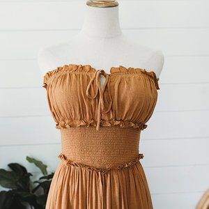 Dresses | Camel Color Bohemian Peasant Maxi Dress Boho | Poshmark